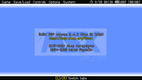 PSP fMSX 5.4 - GameBrew