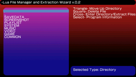 Lua File Manager and Extraction GUI PSP - GameBrew