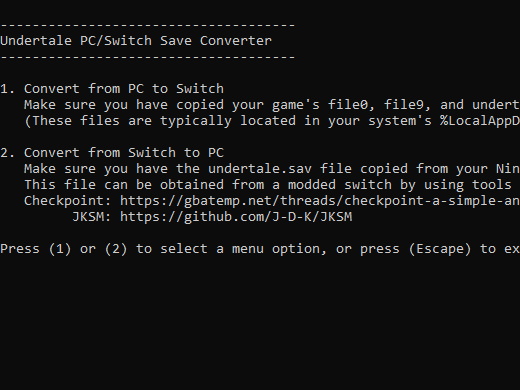 Undertale Save Game Converter Switch - GameBrew